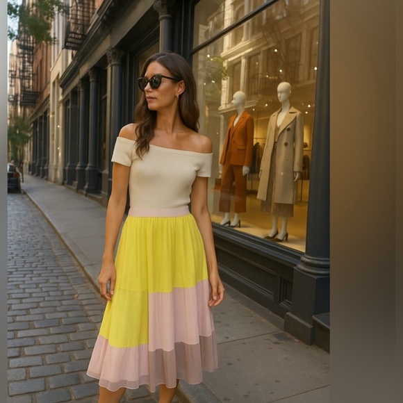 Skirts | Nordstroms Corinne Pleated Colorblock Midi Skirt Sheer Chiffon ...